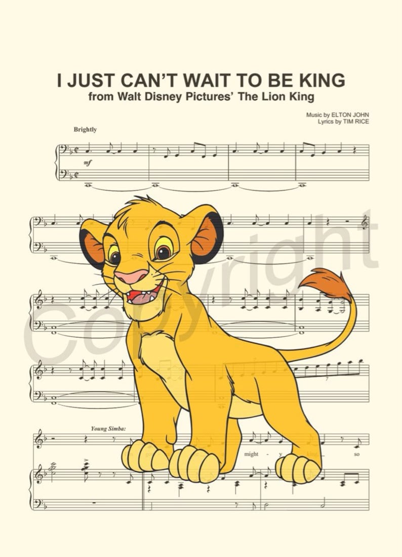 Lion King Simba I Just Can't Wait to Be King Sheet Music - Etsy