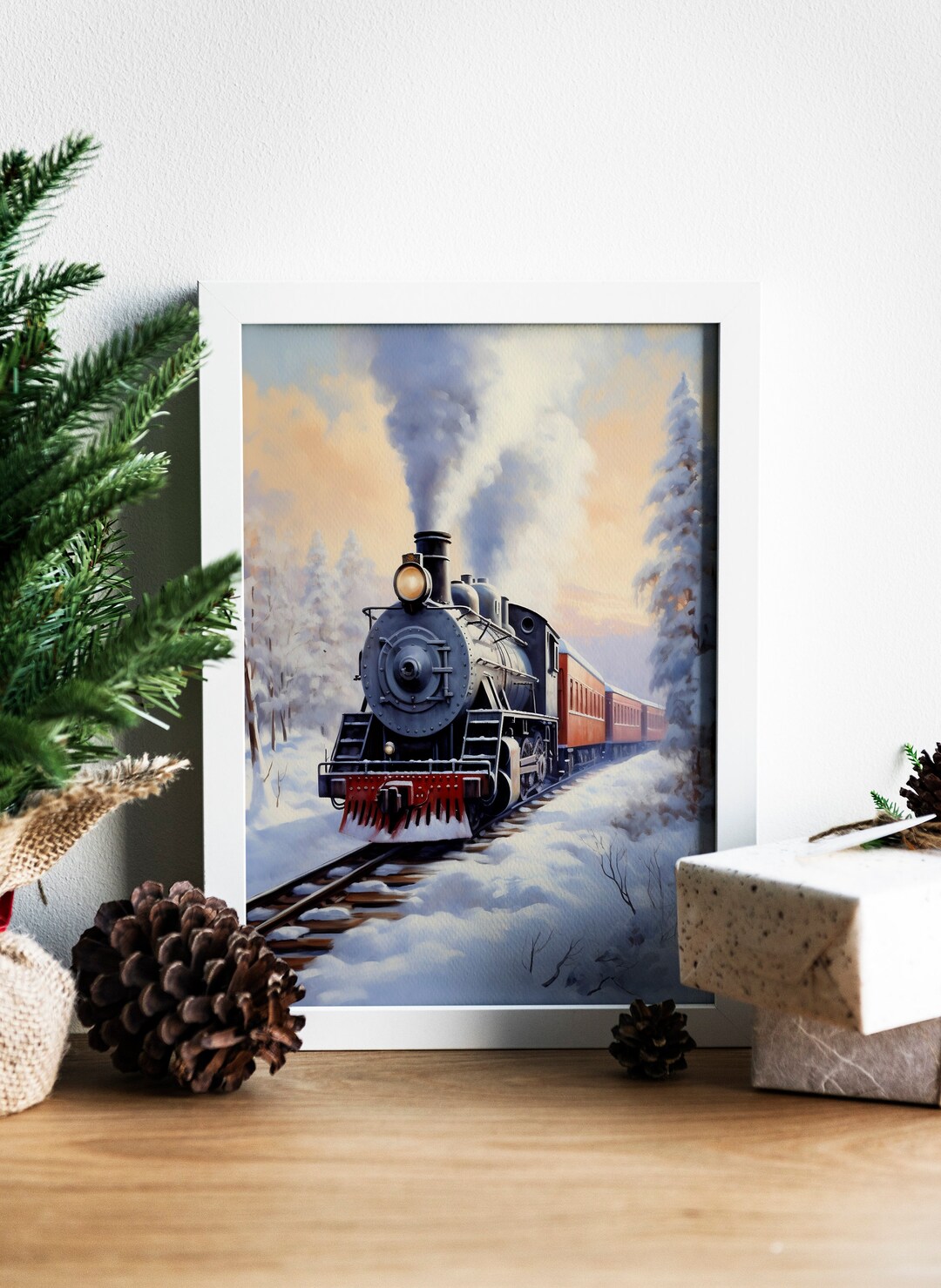 Christmas Train Vintage Winter Illustration Art Print, Christmas Home ...