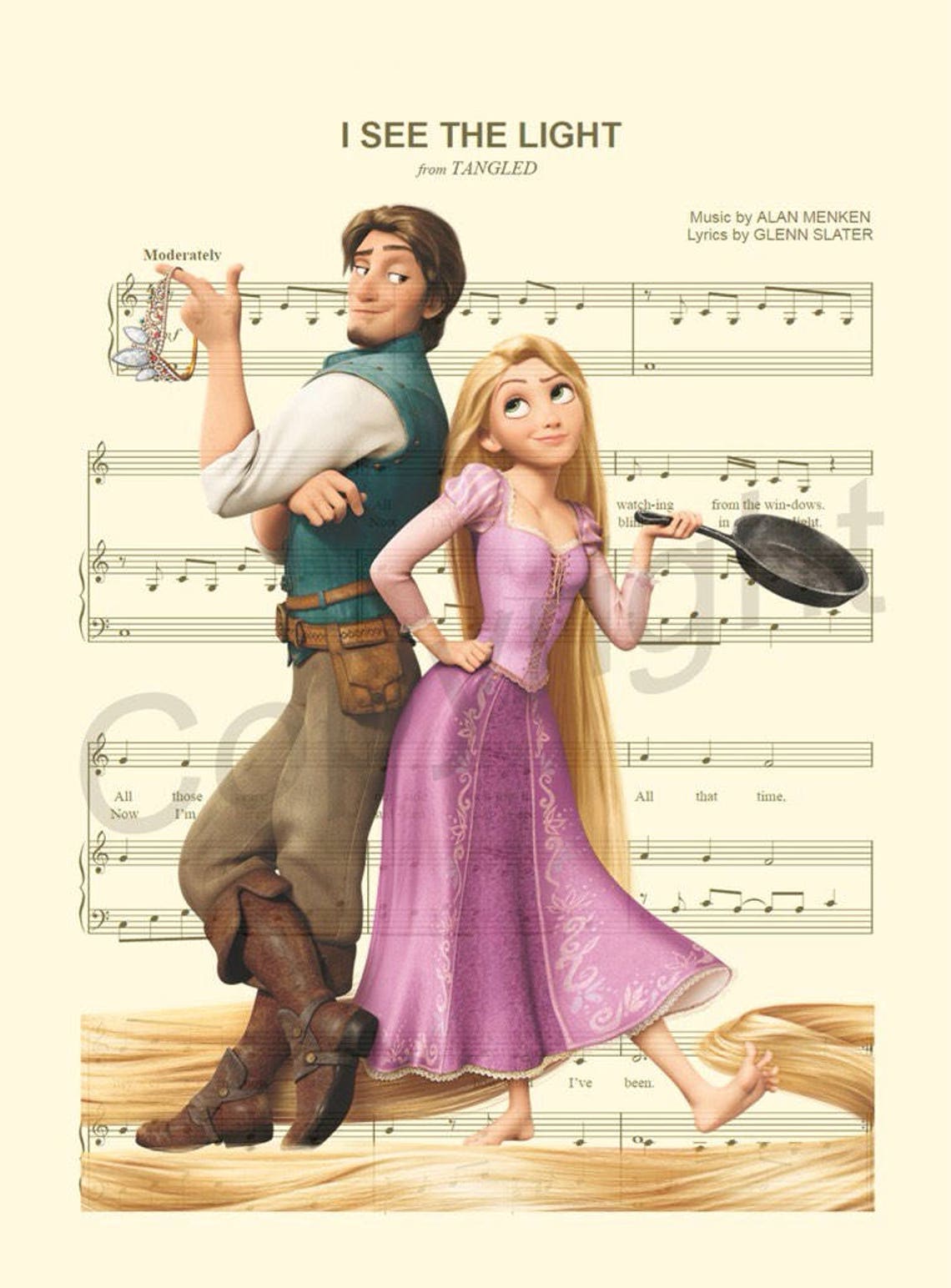 Tangled Rapunzel and Flynn Sheet Music Art Print - Etsy