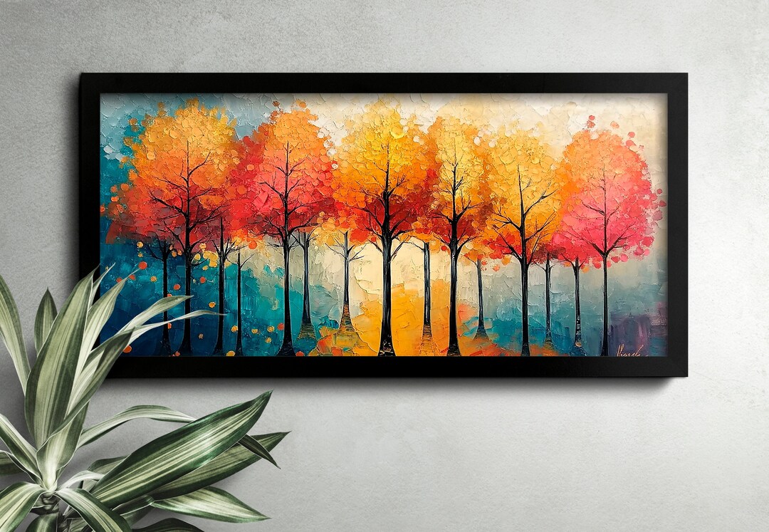 Abstract Colorful Forest Oil Painting on Canvas, Custom Tree Wall Art ...