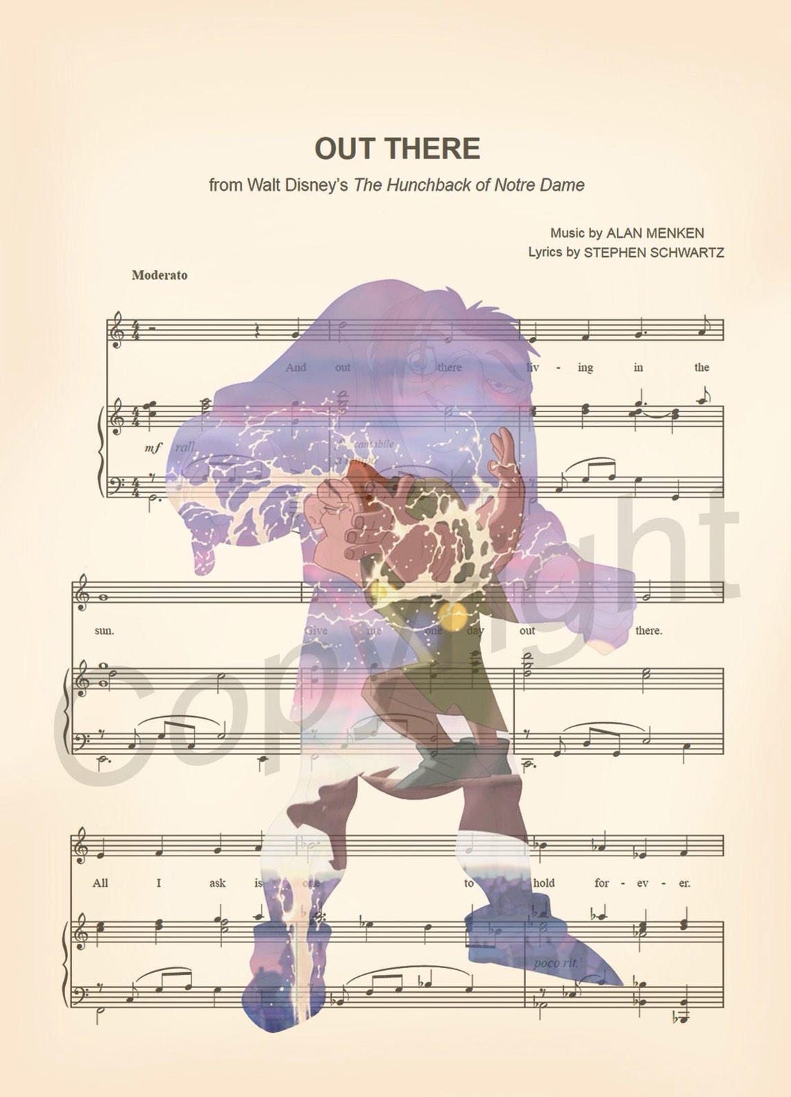 Hunchback of Notre Dame Quasimodo Out There Sheet Music Art | Etsy