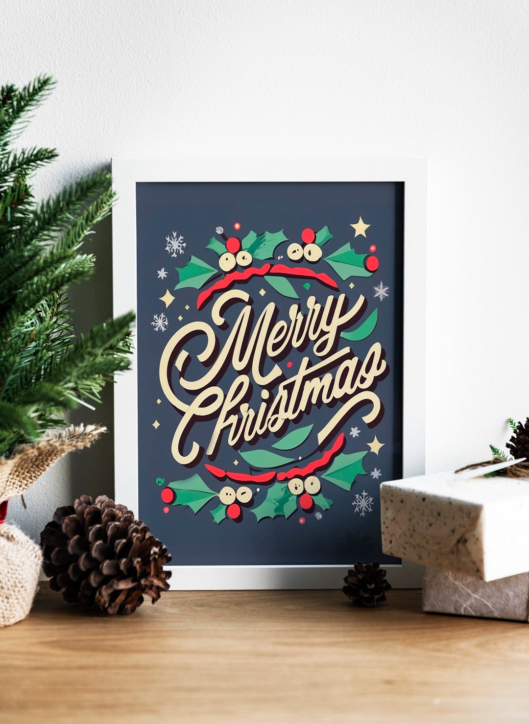 Merry Christmas Art Print, Christmas Wall Decor - Etsy