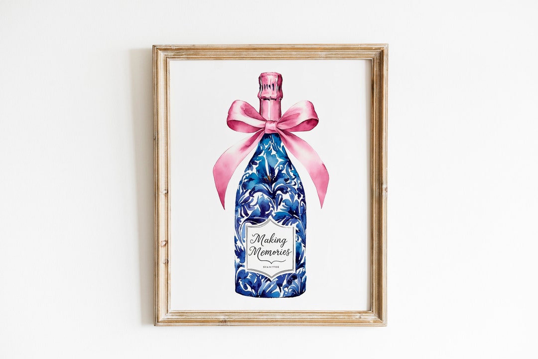 Blue White Bow Wall Art Bar Cart Decor Printable Poster Pink Preppy ...
