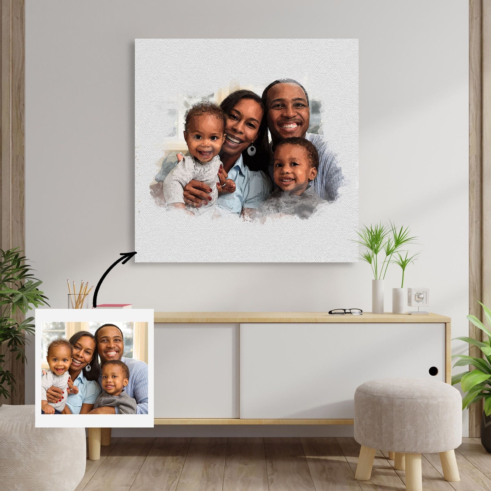 Family Portrait Illustration Canvas - Ready to Hang - Etsy