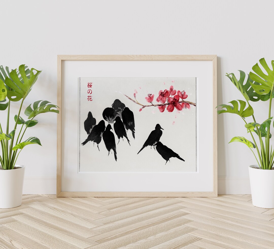 Japanese Black Raven Illustration, Vintage Japanese Print, Japan Raven ...