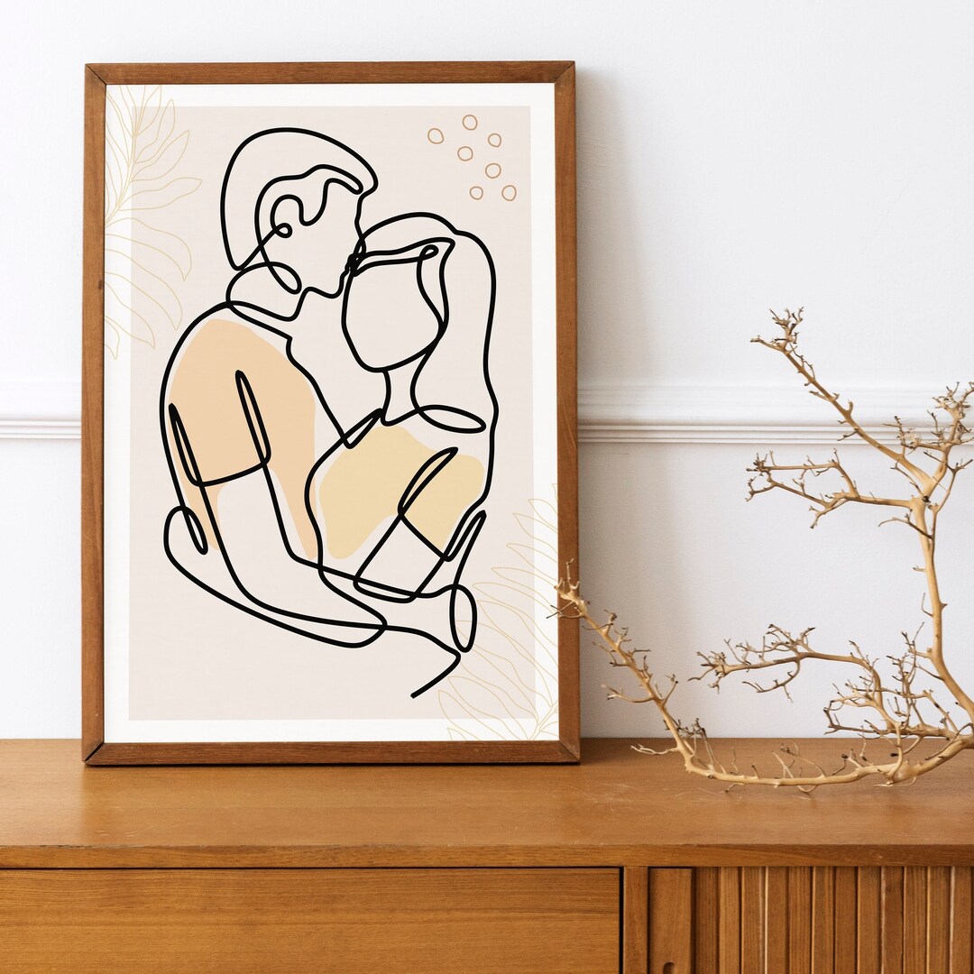 Couple One Line Drawing Abstract Couple Line Art Embrace Line Art ...