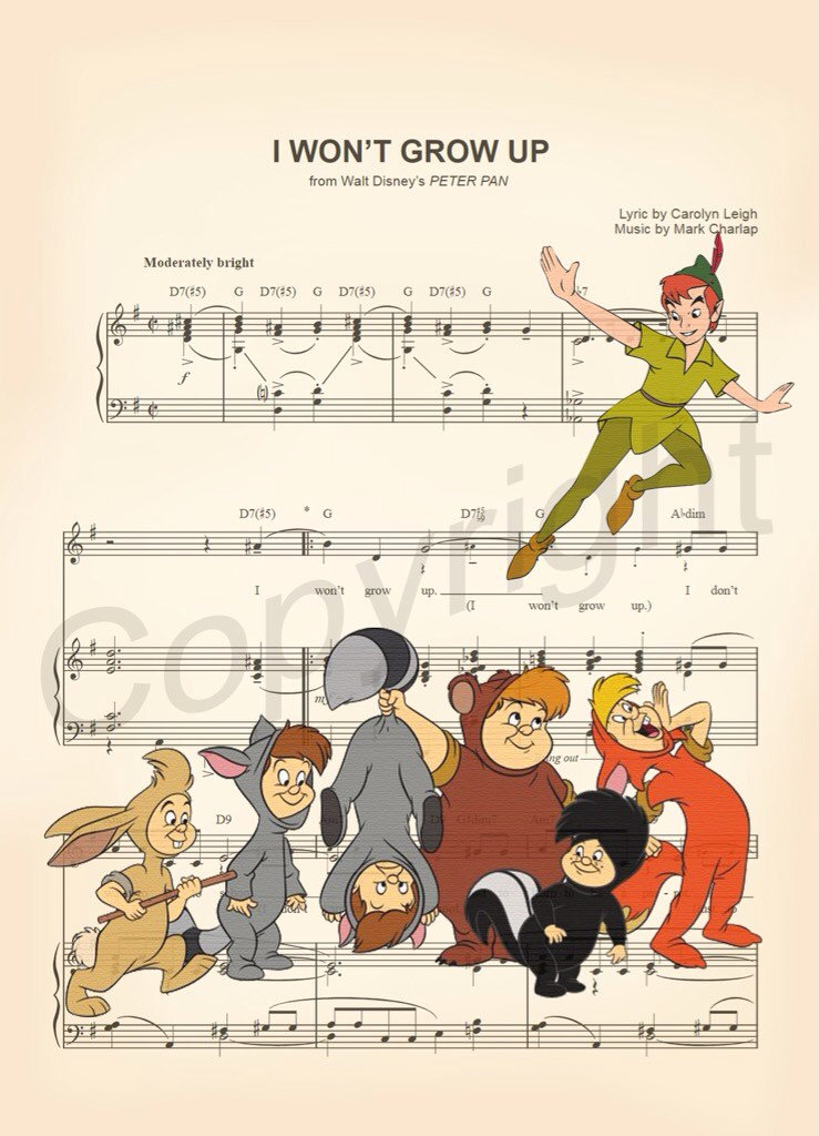 Peter Pan and the Lost Boys I Won't Grow up Sheet Music - Etsy
