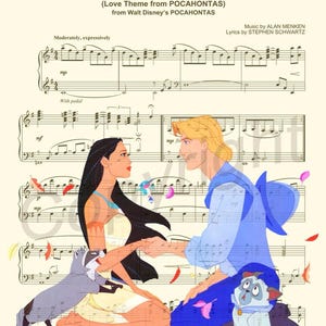 Pocahontas and John Smith Sheet Music Art Print - Etsy