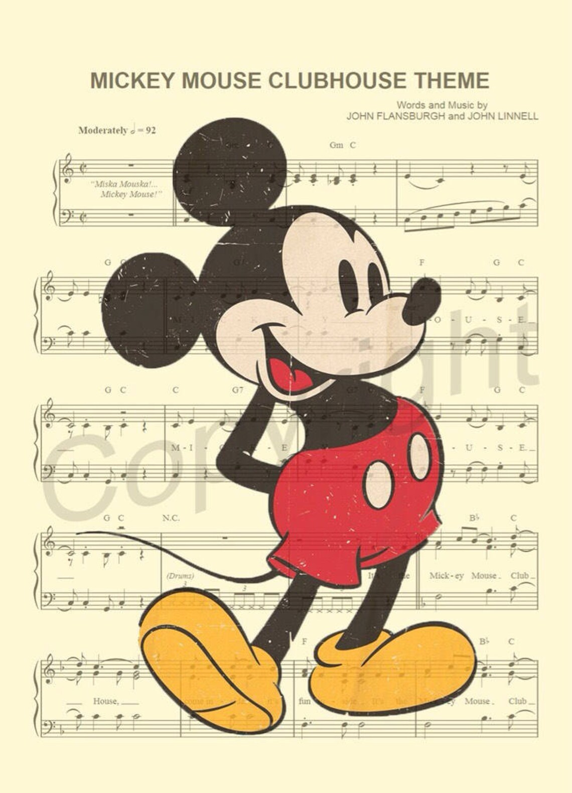 Mickey Mouse Clubhouse Theme Vintage Sheet Music Art Print - Etsy