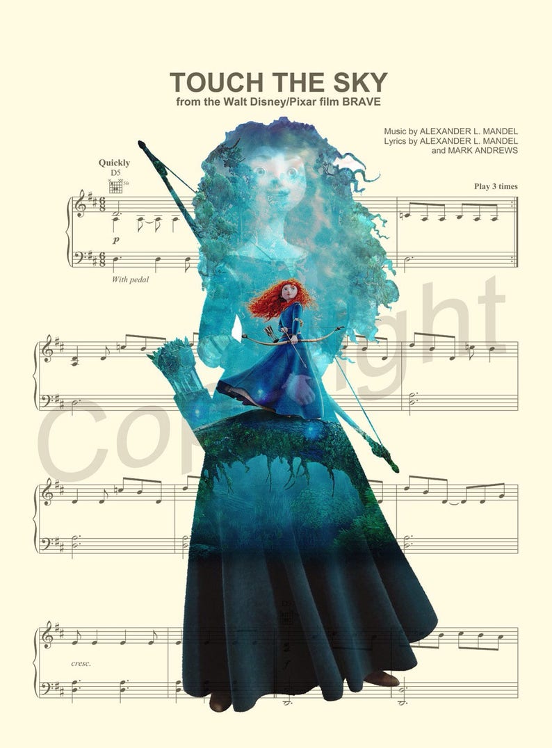 Brave Touch the Sky Disney Sheet Music Art Print - Etsy