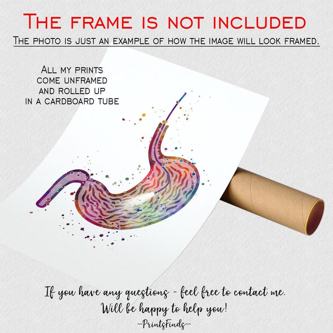 Endoscopy Gastroenterology Watercolor Art Print, Endoscope Multicolored ...