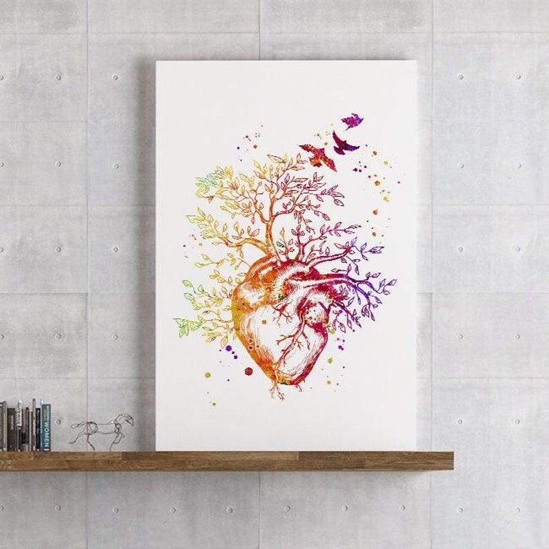 Heart Tree Art Print, Human Anatomy Watercolor Artwork, Doctor ...
