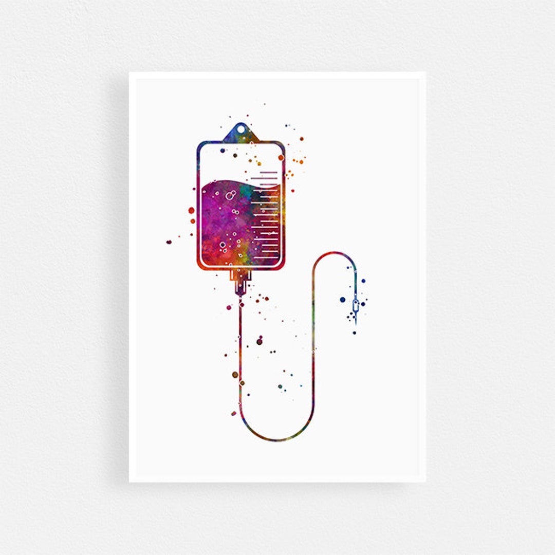 Intravenous IV Solution Bag Watercolor Print, Medical Art Poster ...