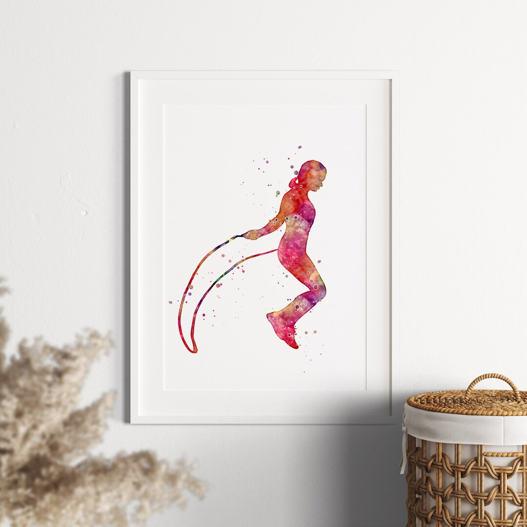 Jump Rope Print, Jumping Girl Pink Watercolor Artwork for Girls Bedroom ...