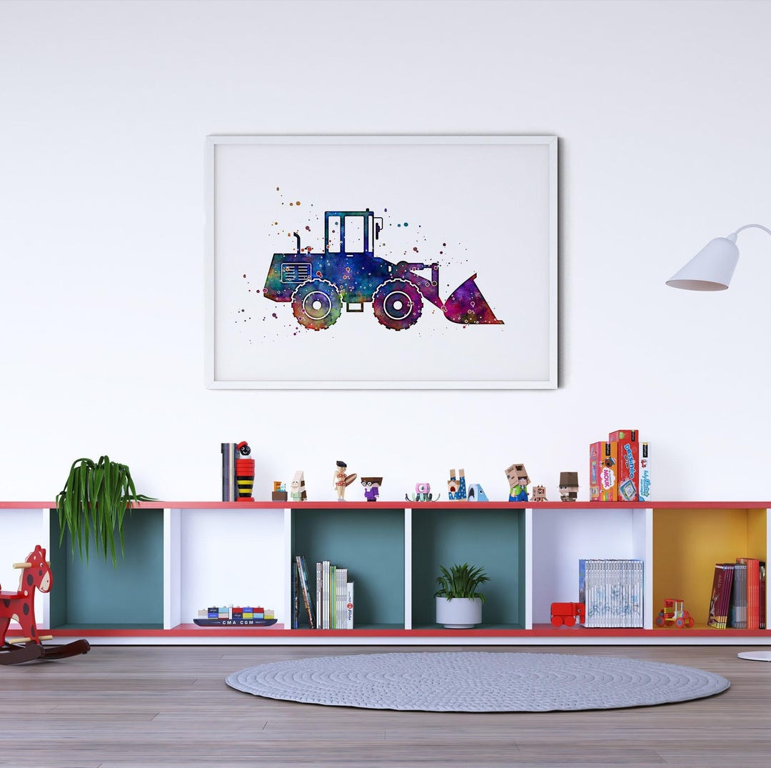 Skid Steer Loader Wall Art for Nursery, Front End Loader Vibrant Ptint ...