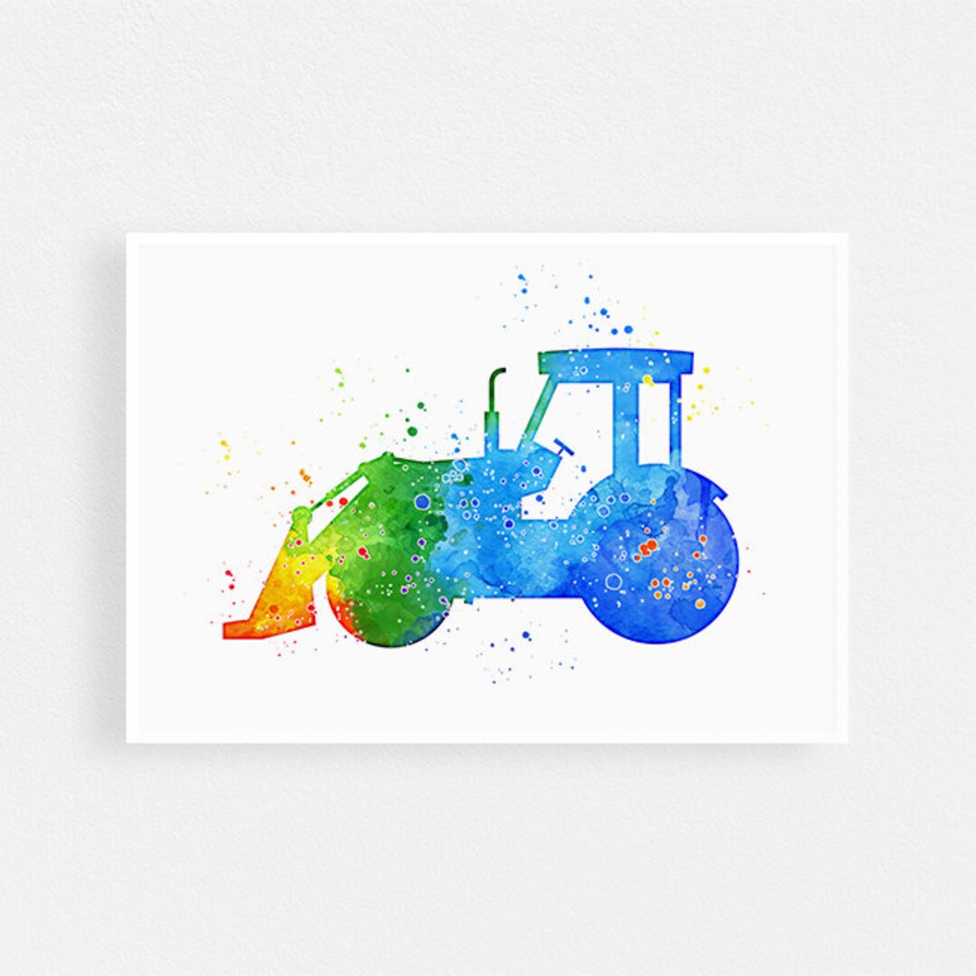 Front End Loader Print - Watercolor Skid Steer Loader Wall Art Decor ...