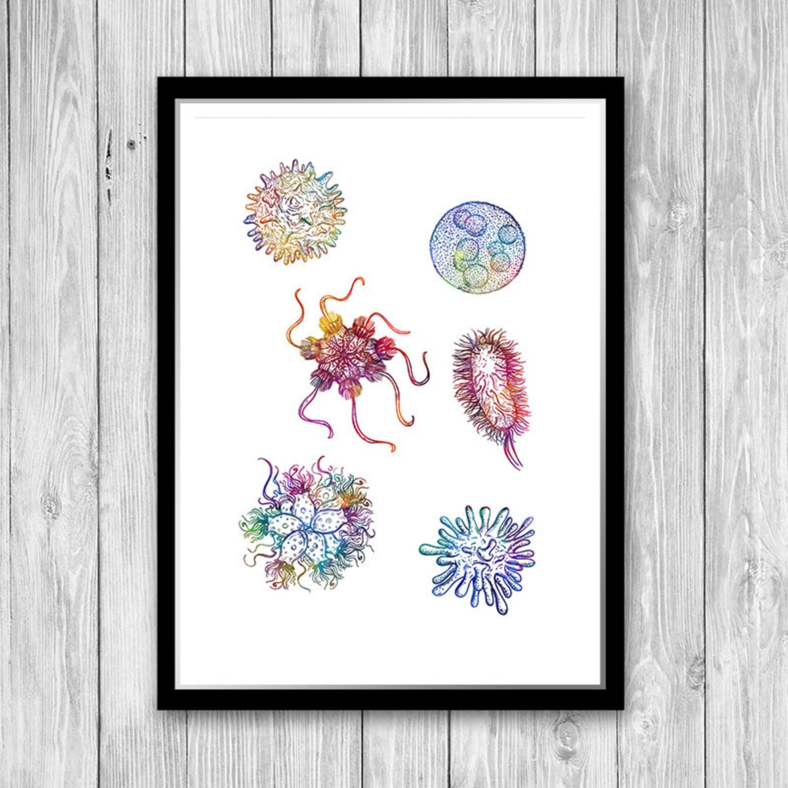 Microbiology Science Art Bacteria Watercolor Print Bioscience | Etsy
