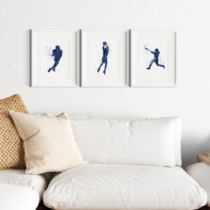 Sports Art for Boys Room Set of 3 Watercolor Prints Football Baseball ...
