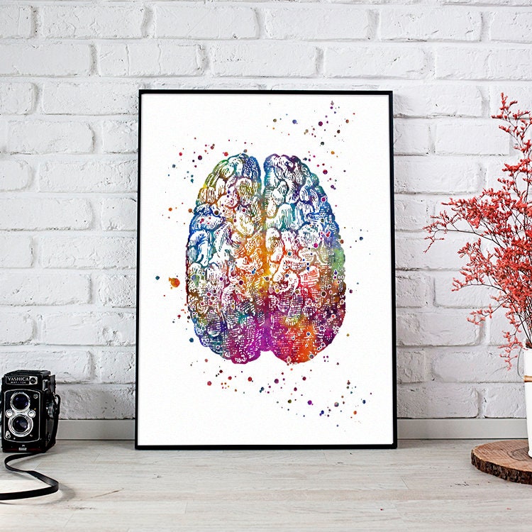 Brain Art School psychologist office decor Watercolor Print | Etsy