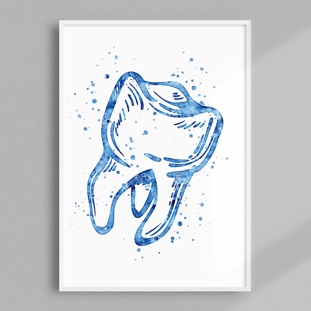 Tooth Blue Watercolor Print for Dental Hygienist Office Decor | Tooth ...