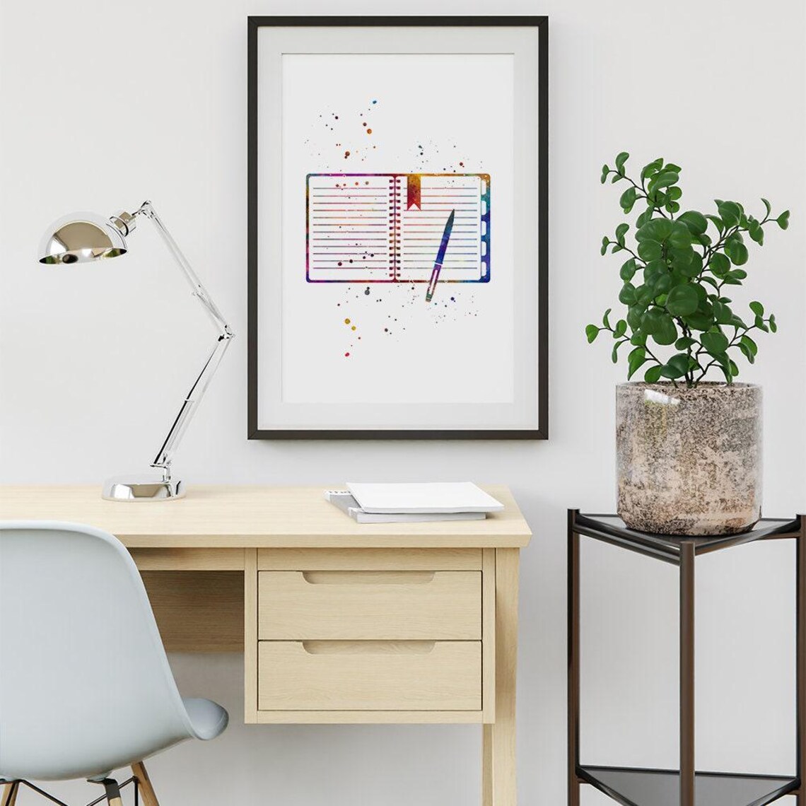 Notepad and Pen Print, Wall Art for Office Decor, Multicolored ...