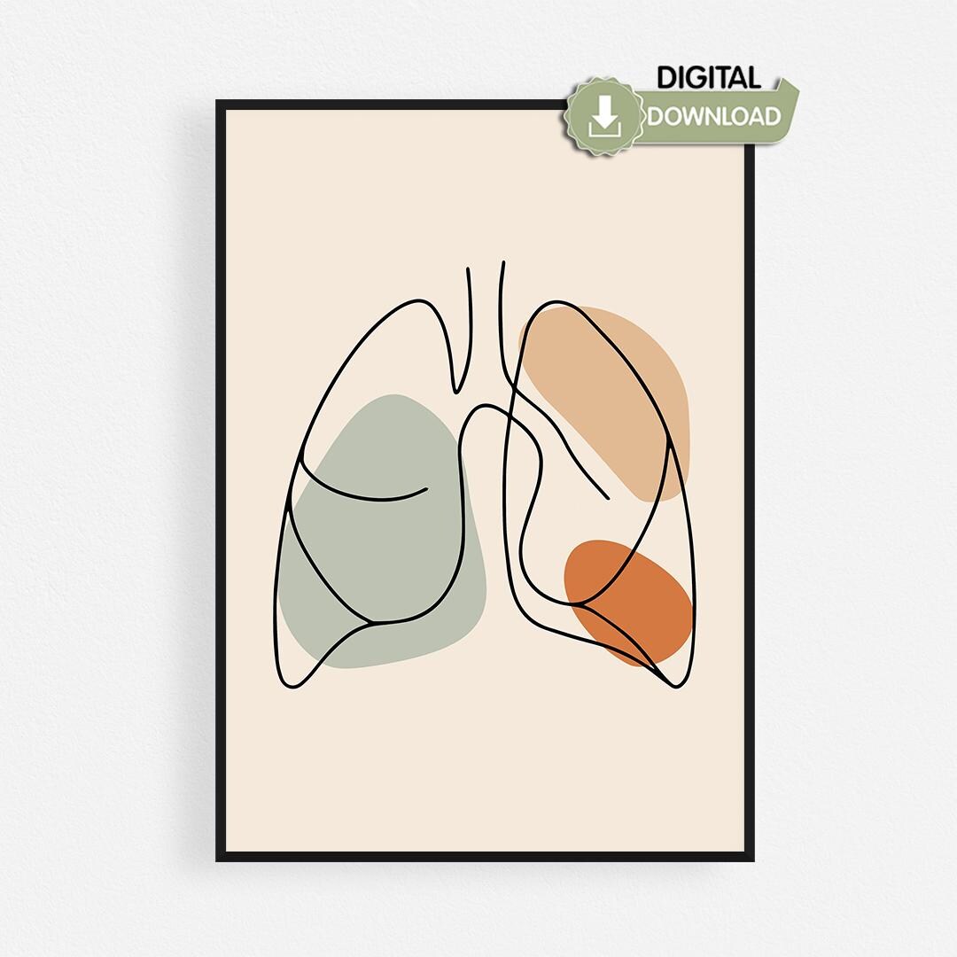 Lung Printable, One Line Lung Art, Boho Anatomy Decor, Pulmonology Gift ...