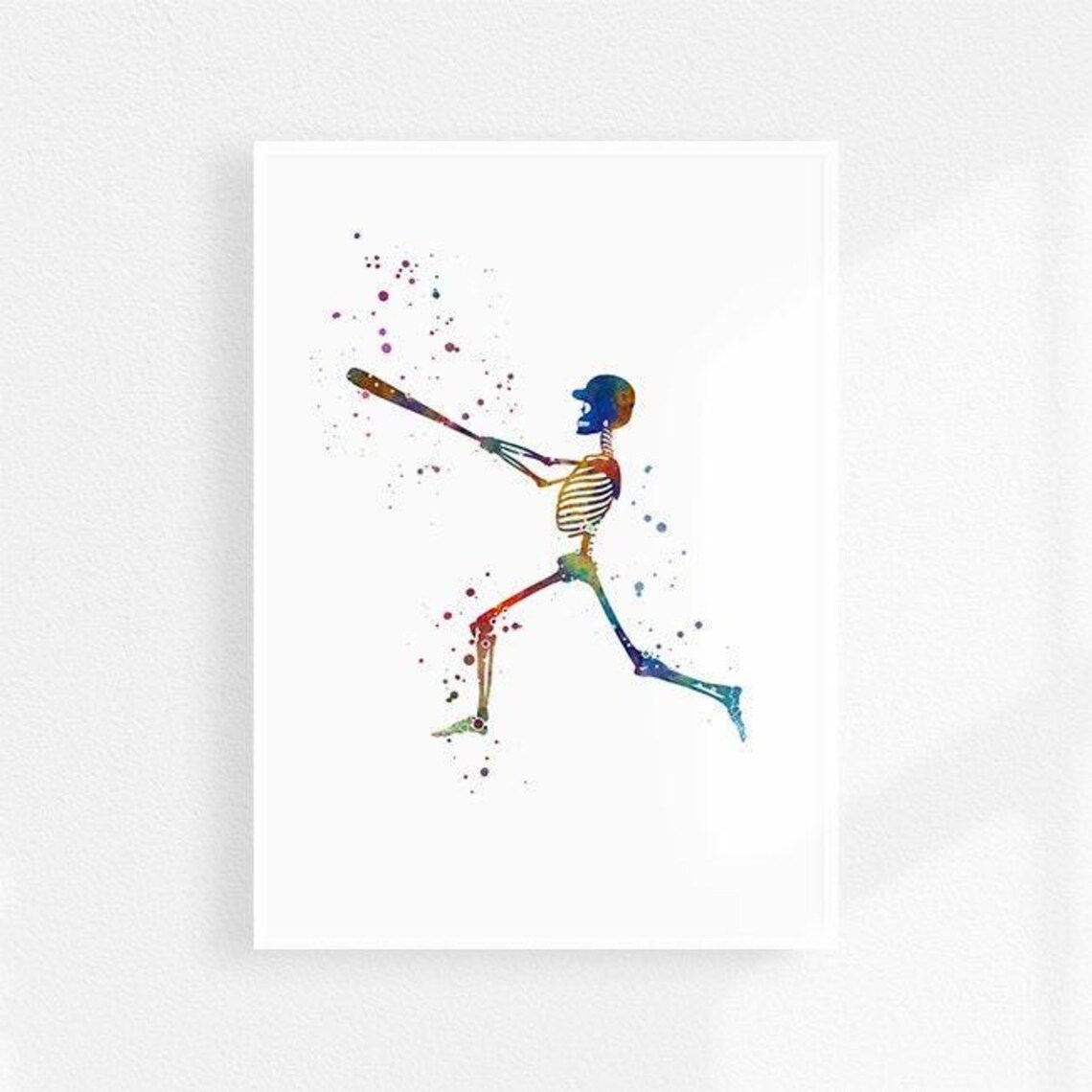 Physiotherapy Art Poster, Skeleton Baseball Player Watercolor Print ...