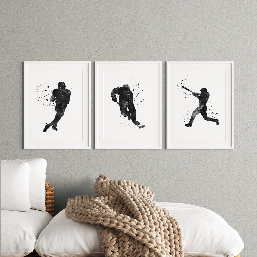 Black and White Sports Prints, Sports Art Decor for Boys Room, Football ...