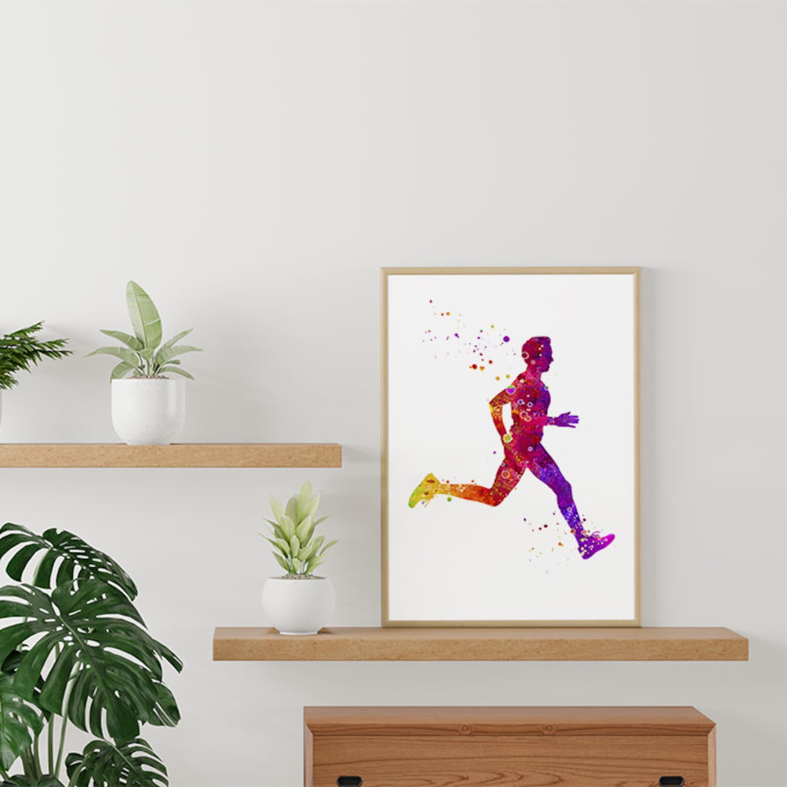 Male Runner, Running Poster Watercolor Print, Sports Decor, Running ...
