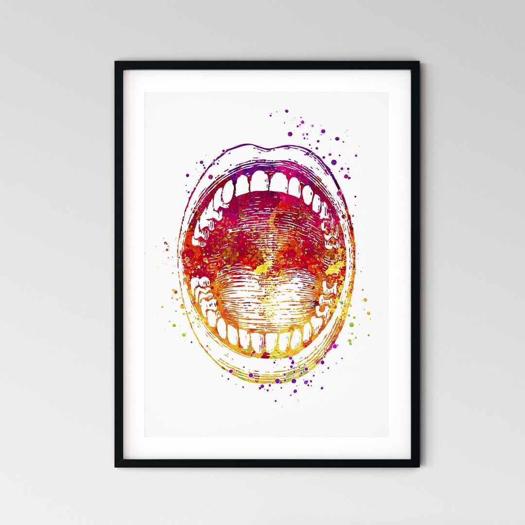 Open Mouth Anatomy Watercolour Print, Oral Cavity Medical Poster ...
