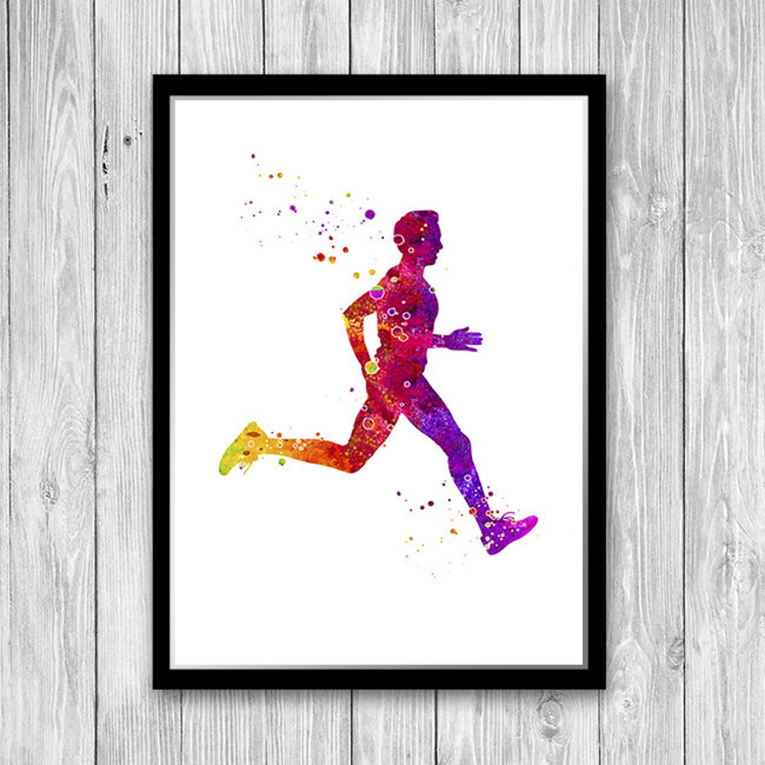 Male Runner, Running Poster Watercolor Print, Sports Decor, Running ...