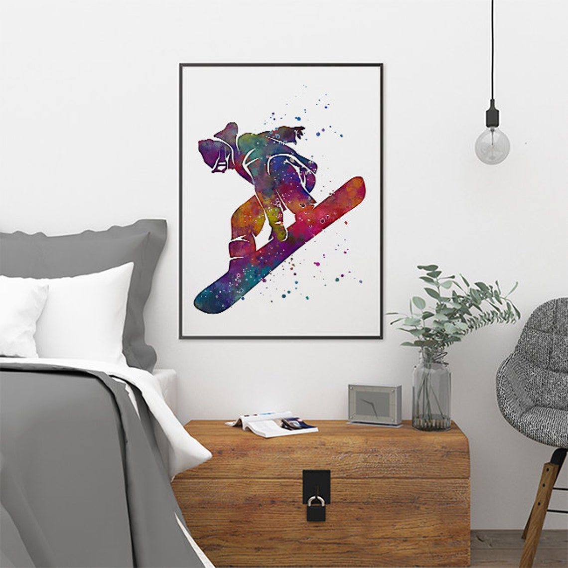 Snowboarding Wall Art Watercolor Print Boys Room Decor Gift - Etsy