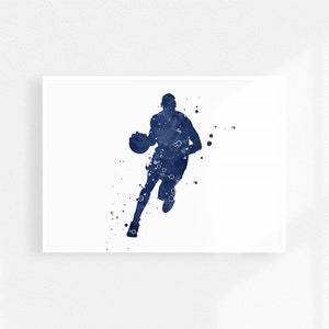 Navy Blue Basketball Wall Art for Boy Room Decor, Watercolor Basketball ...