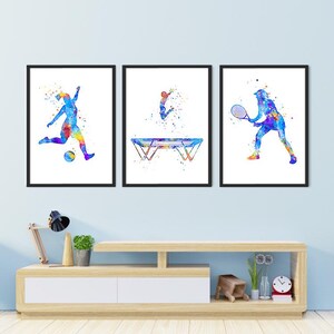Sports Art Colorful Watercolor Prints, Set of 3 Inspirational Posters ...