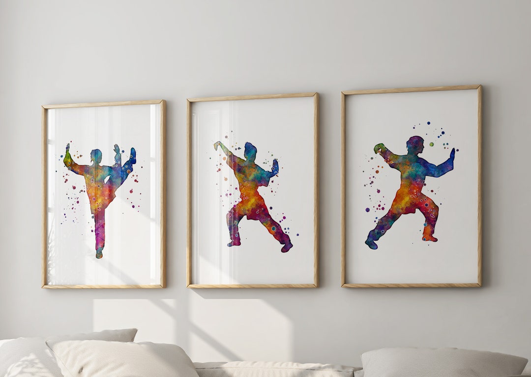 Kung Fu Wall Art for Girls Room Decor, Watercolor Martial Arts Set of 3 ...