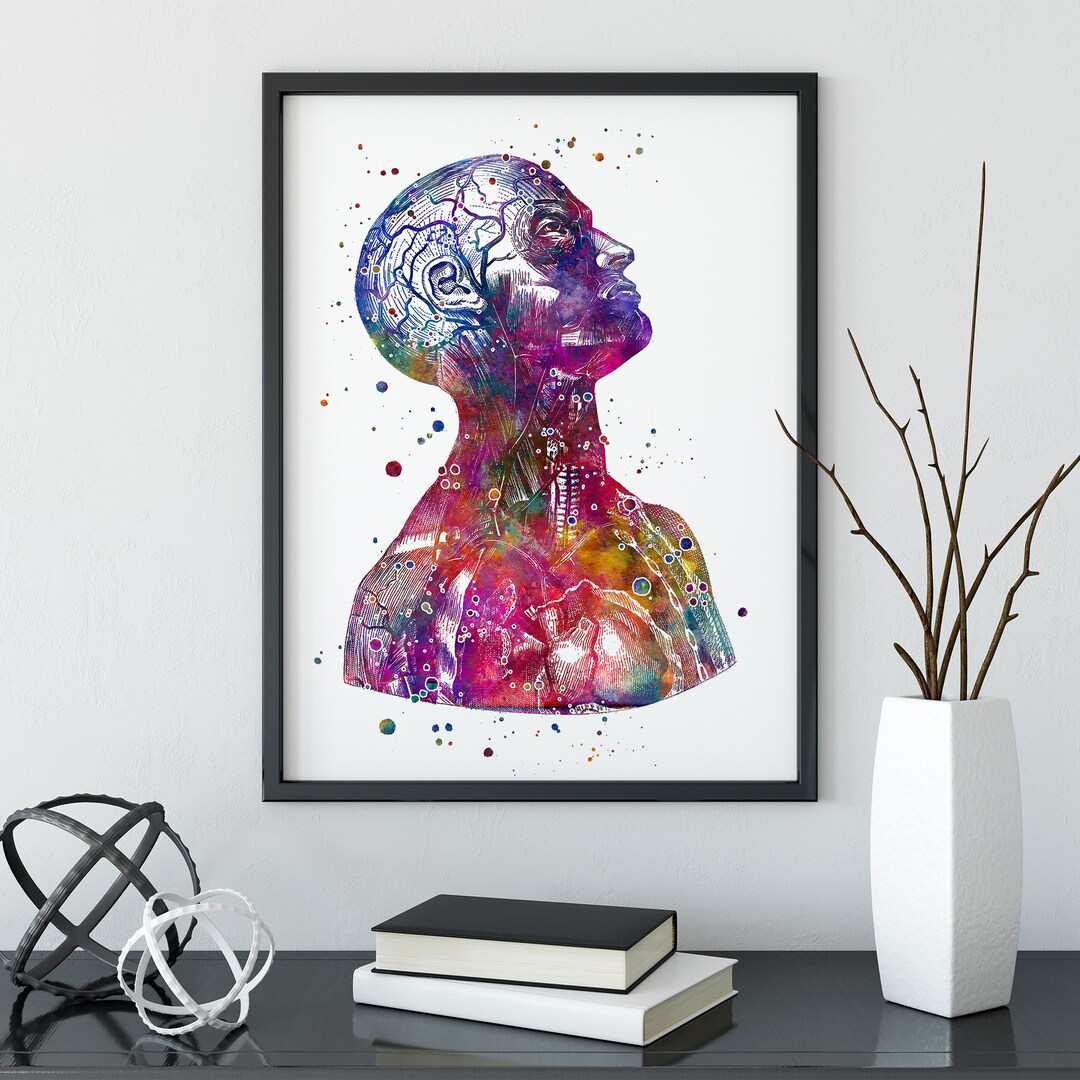 Head and Neck Human Anatomy Art Print, Multicolored Watercolor ...