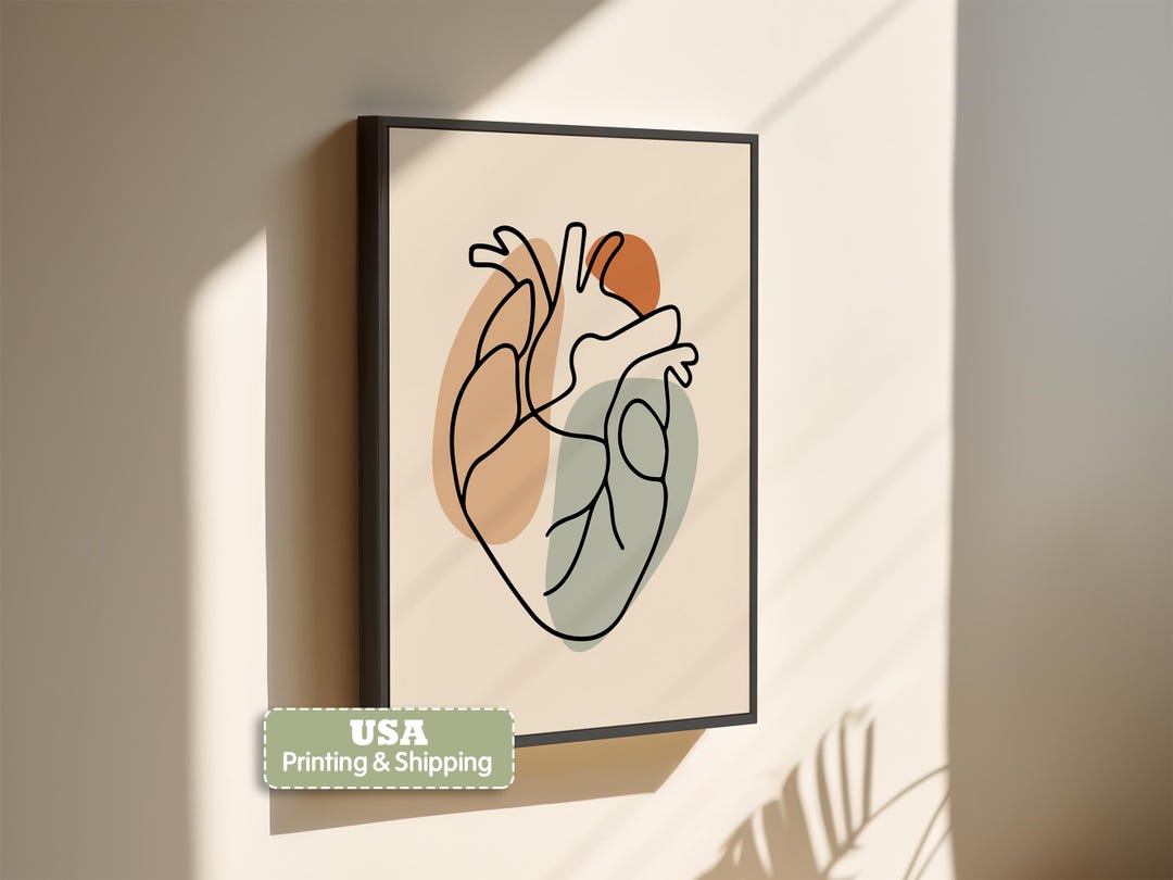 Heart Canvas Print, Anatomical Line Art Wall Decor, Medical Office Art ...