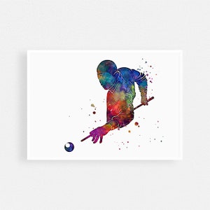 Billiard Player Watercolor Art Print | Multicolored Artwork for Home ...