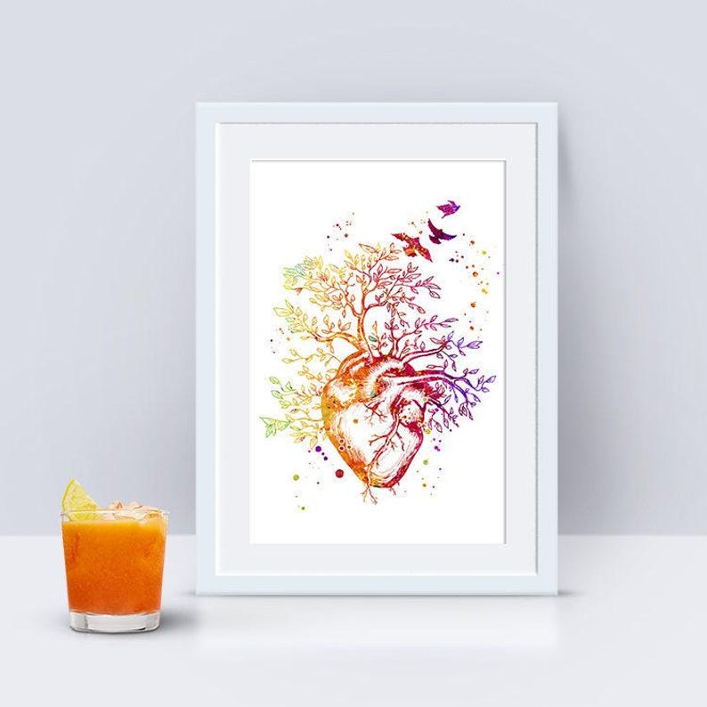 Heart Tree Art Print, Human Anatomy Watercolor Artwork, Doctor ...