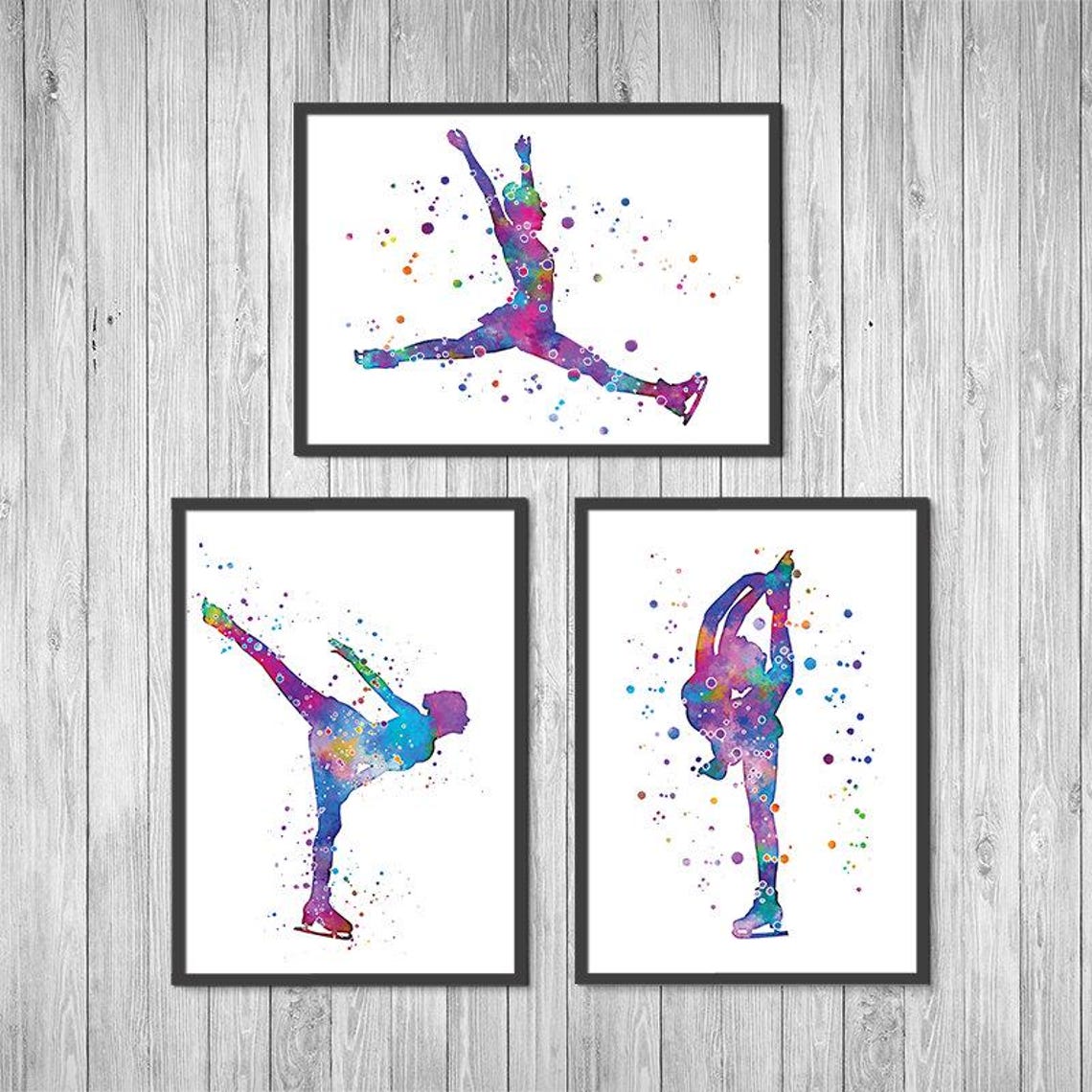 Figure Skating Decor for Girls Room Set of 3 Watercolor Prints Girl Ice ...
