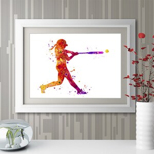 Softball Gifts for Girls Softball Baseball Girl Player Watercolor Art ...
