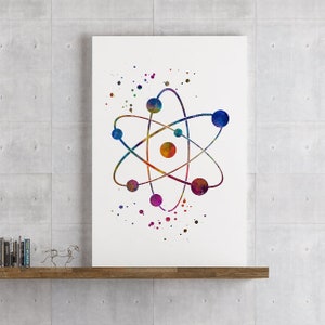 Chemistry Art, Atom Watercolor Print, Science Wall Art, Laboratory ...