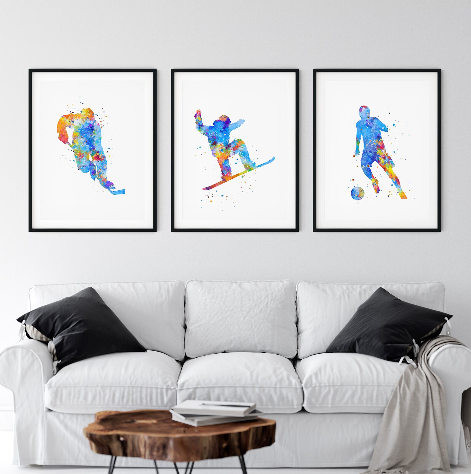 Set of 3 Sports Prints, Multicolored Watercolor Posters for Boys Room ...