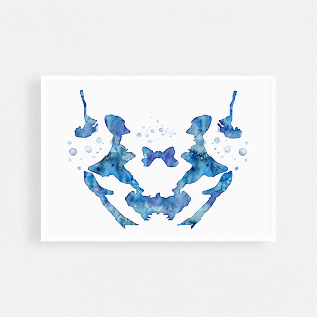 Rorschach Ink Blot Print, Blue Watercolor Psychology Poster, Wall Art ...