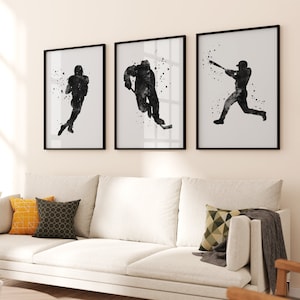 Black and White Sports Prints, Sports Art Decor for Boys Room, Football ...