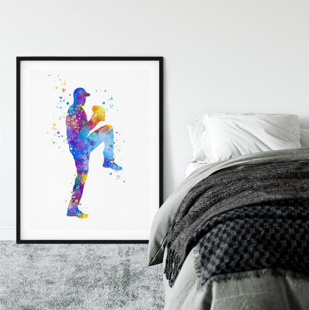 Baseball Player Print, Sports Decor for Teen Boys Room, Vibrant ...