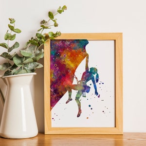 Rock Climbing Art, Climber Girl Watercolor Print, Extreme Sport Poster ...
