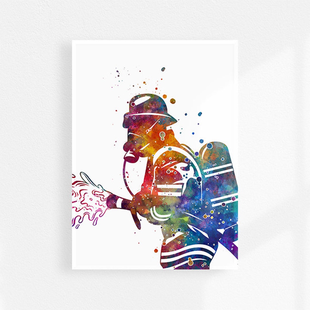 Firefighter Poster, Fireman Watercolor Art Print, Fire Soldier Wall Art ...