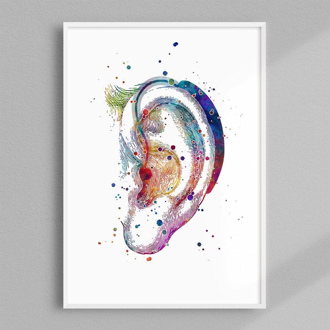 Hearing Aid Print, Audiology Multicolored Watercolor Artwork ...