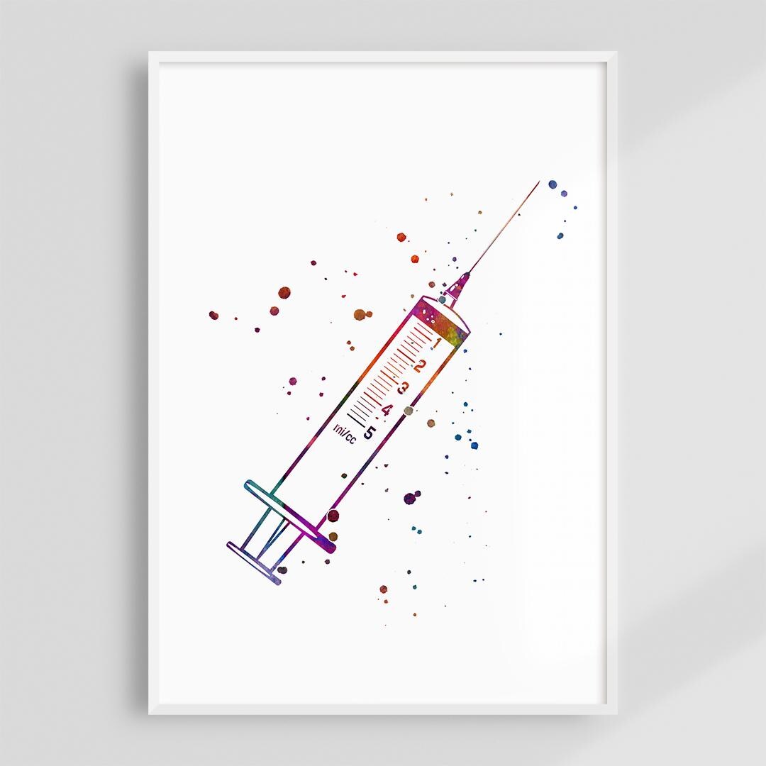Medical Syringe Art Print, Injection Watercolor Poster, Nurse Room Wall ...